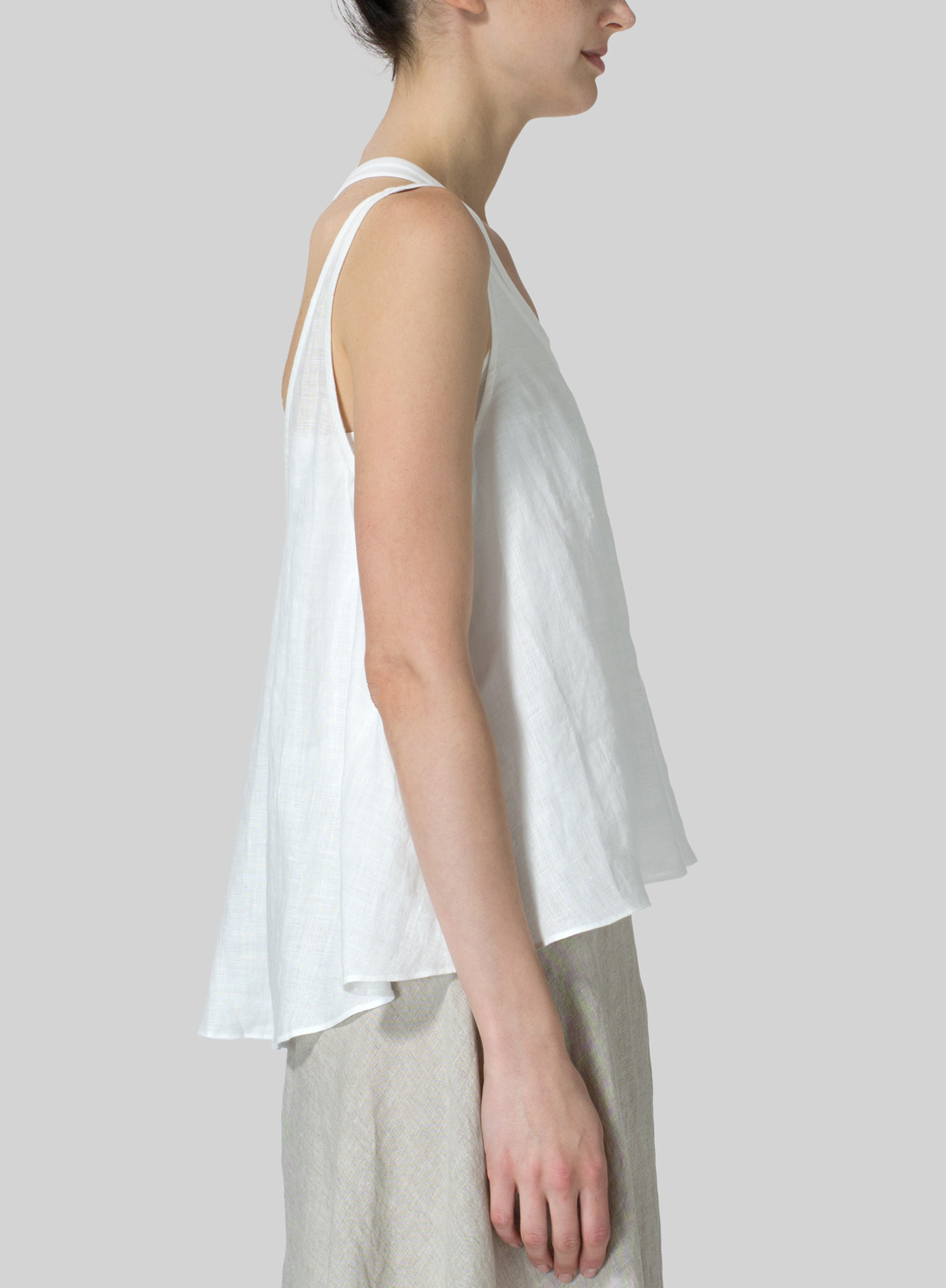 White Linen Low Back Tank with Flowing Skirt