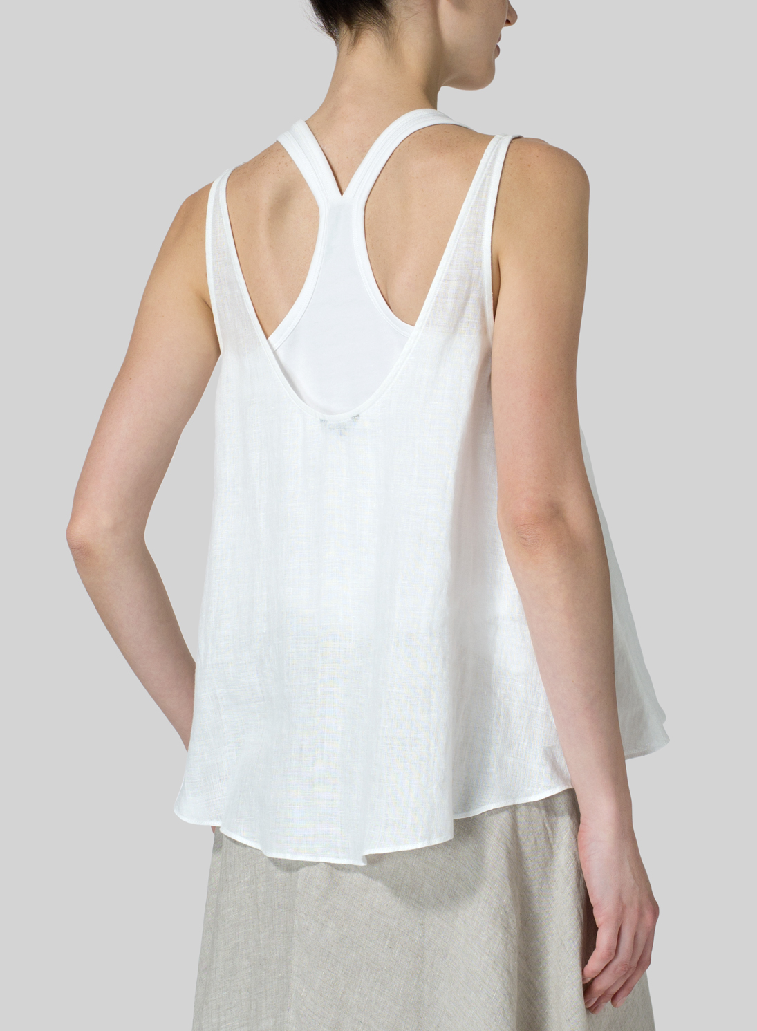 White Linen Low Back Tank with Flowing Skirt