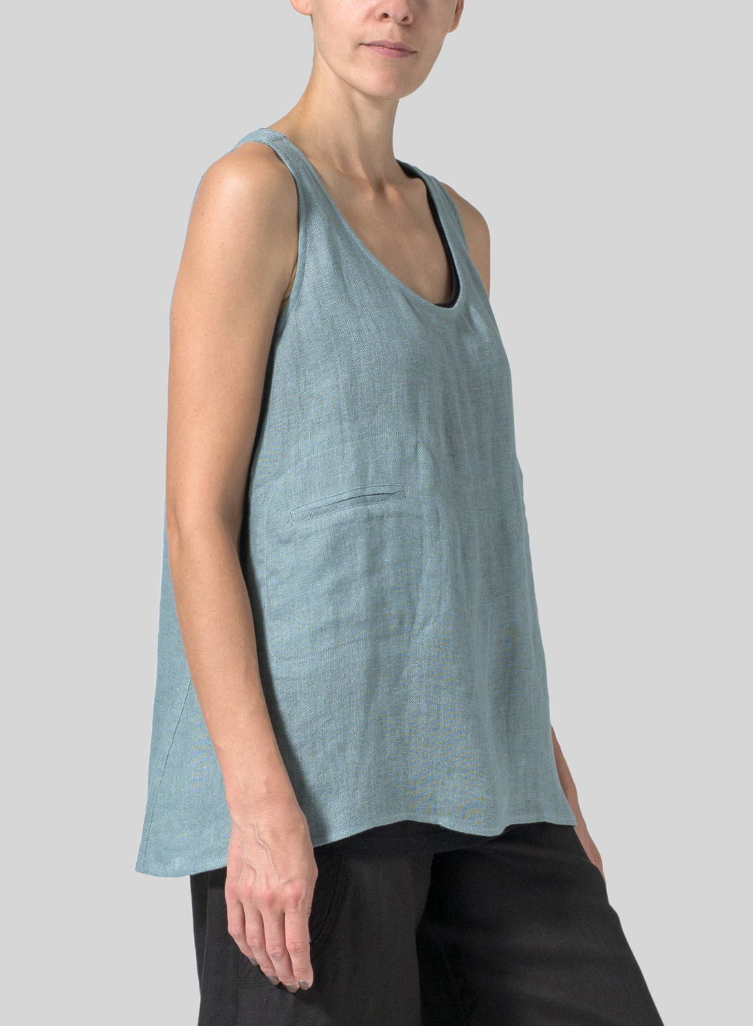Green Gray Linen Double Pocketed Tank