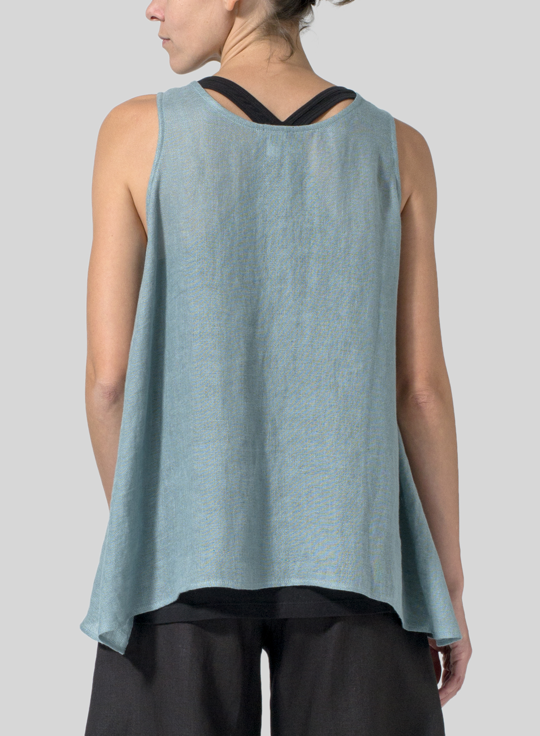 Green Gray Linen Double Pocketed Tank