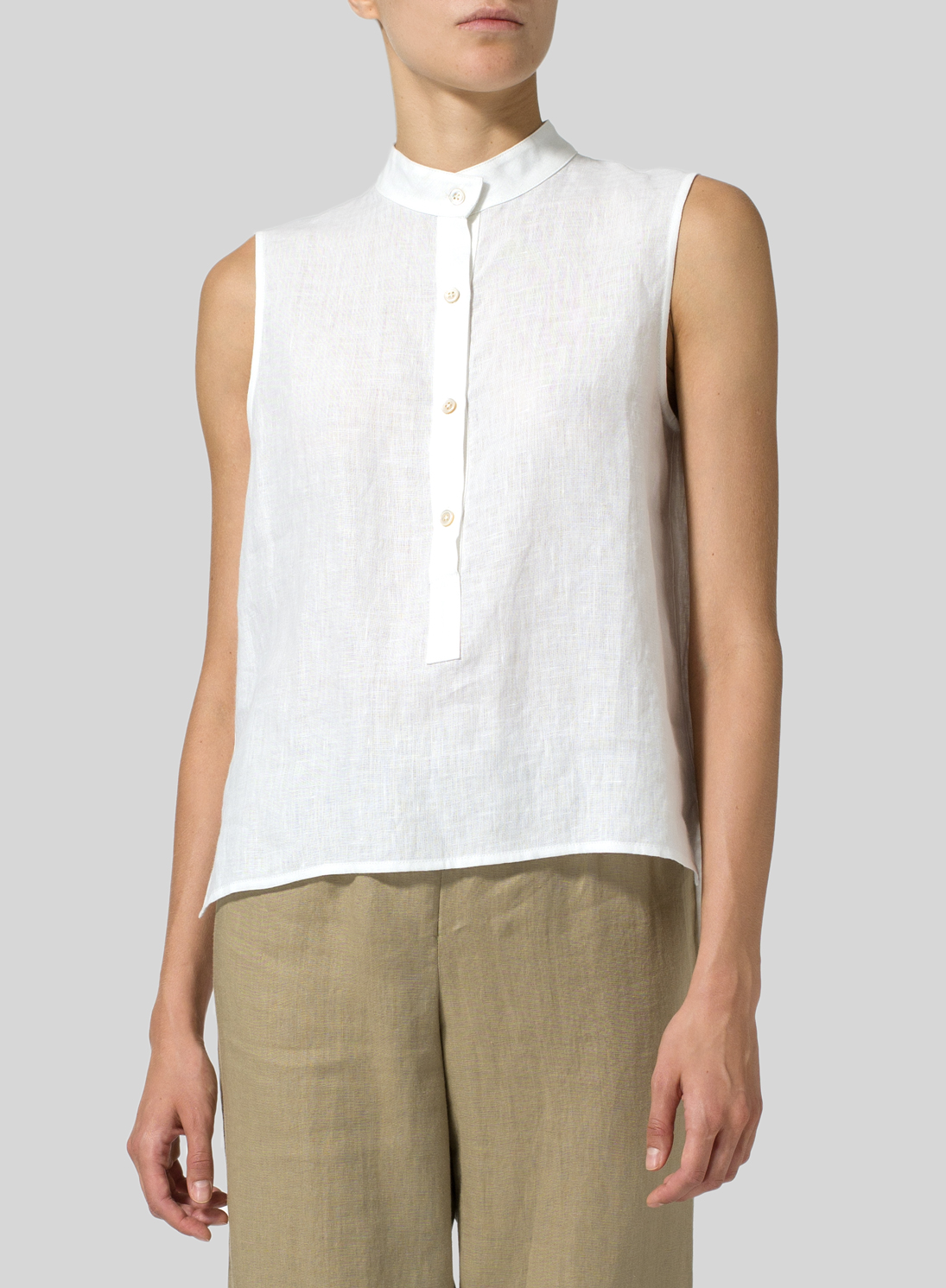 Linen Mandarin Collar Vest - Plus Size