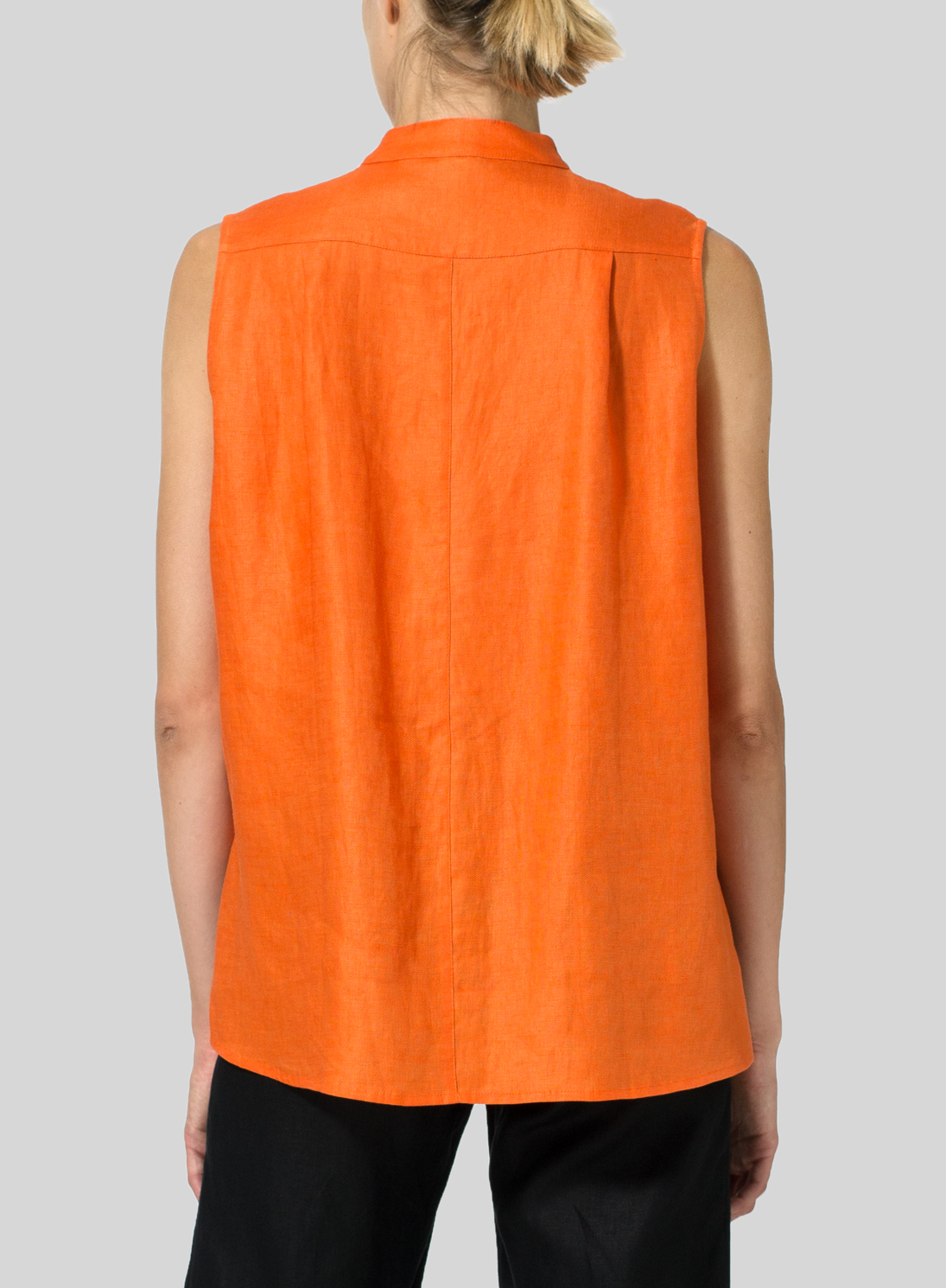Orange Jacquard Linen Mandarin Collar Vest - Plus Size