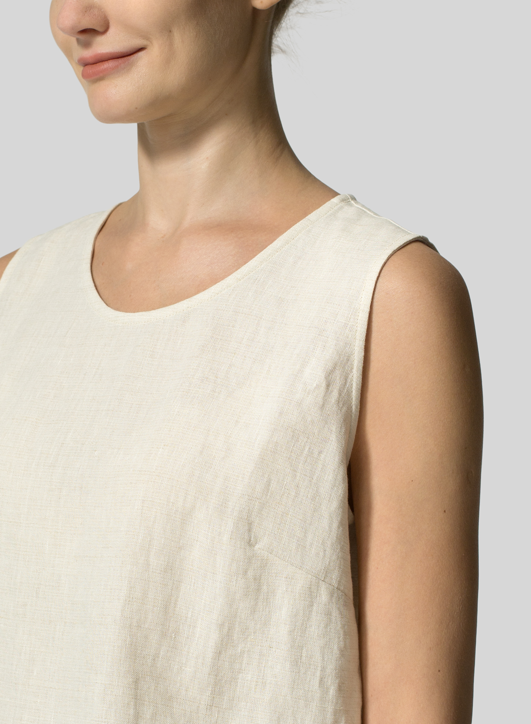 Brown Linen Round Neck Button Front Top Set