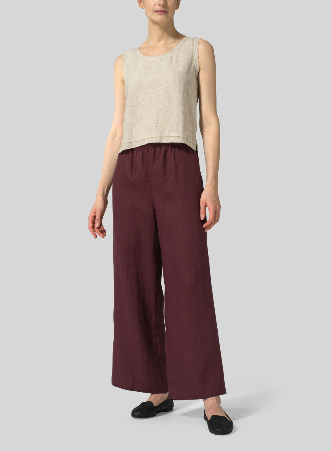 Plum Linen Gauze Waterfall-Front Jacket Set