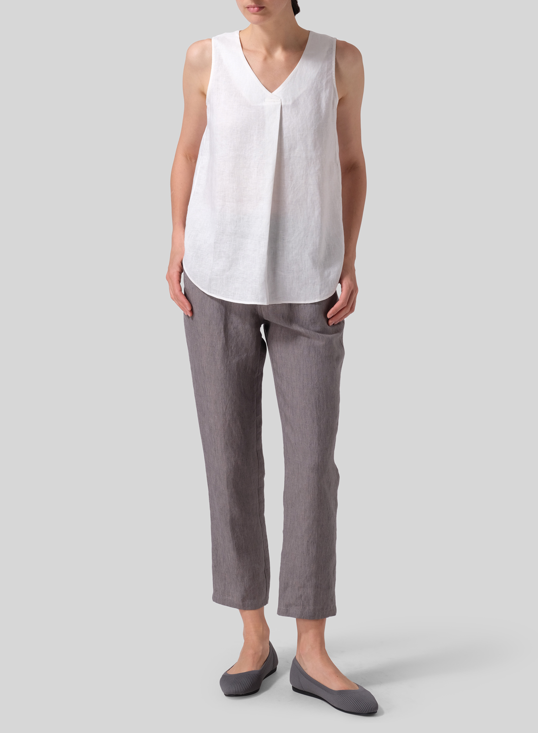 White Linen Pleated Cross Front Top