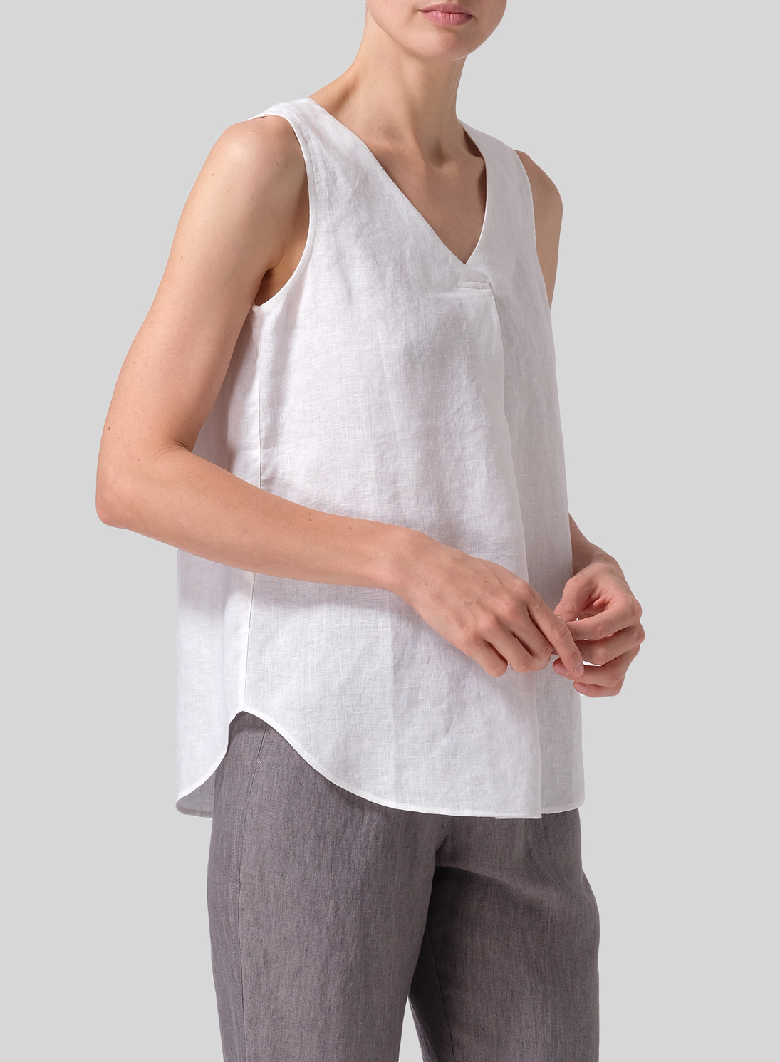White Linen Pleated Cross Front Top